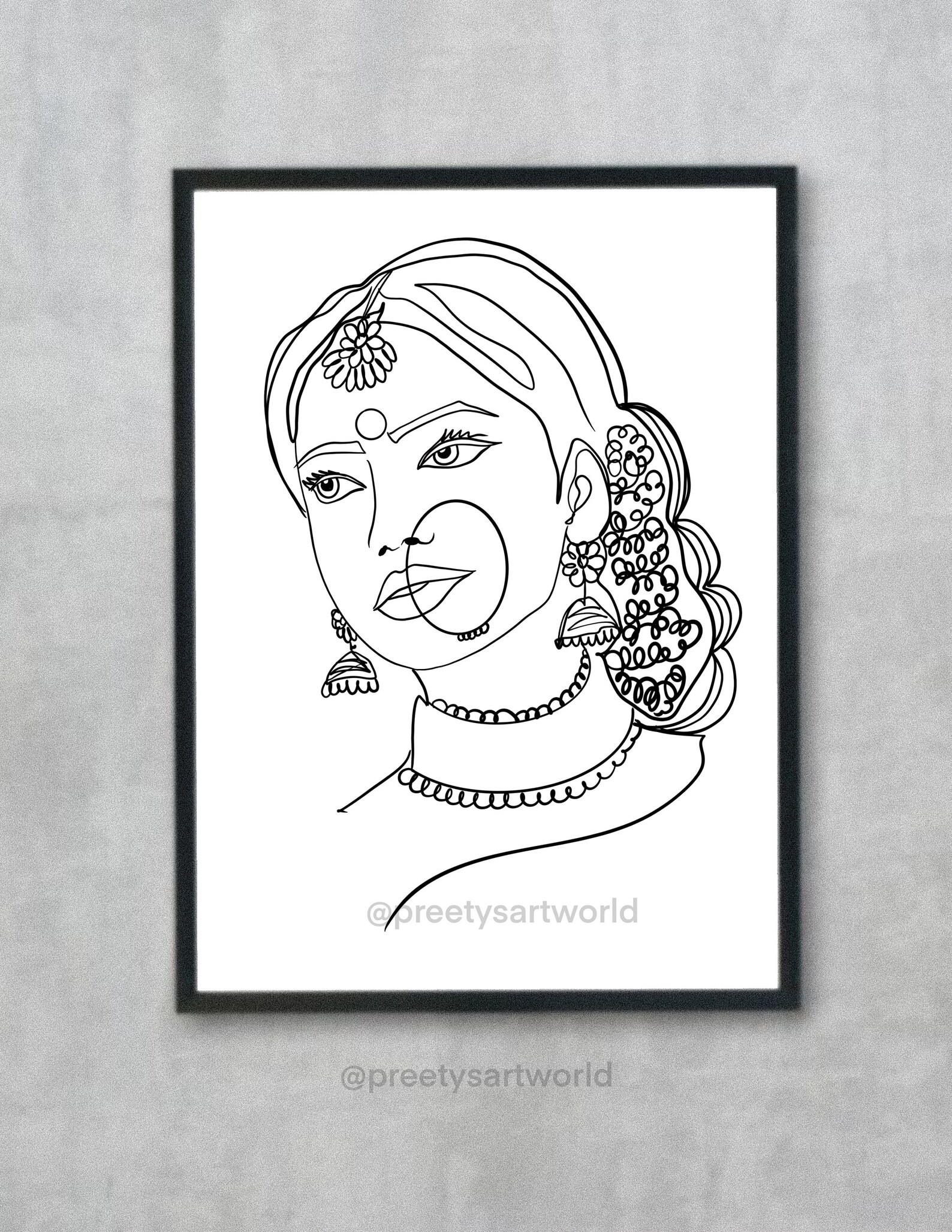 Indian Woman Line Drawing I Portrait Art Print I Minimalist Home Decor ...