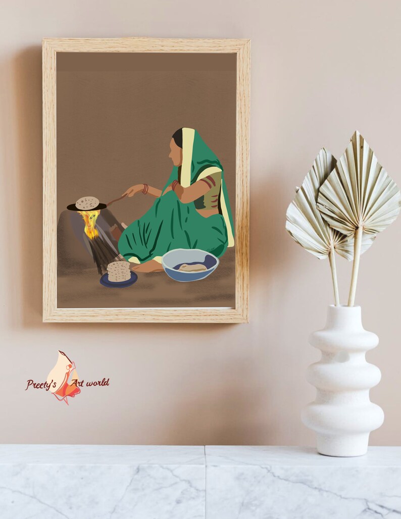 Indian Mom in Saree Cooking Roti I Grandma Mom Poster Print Gifts I ...