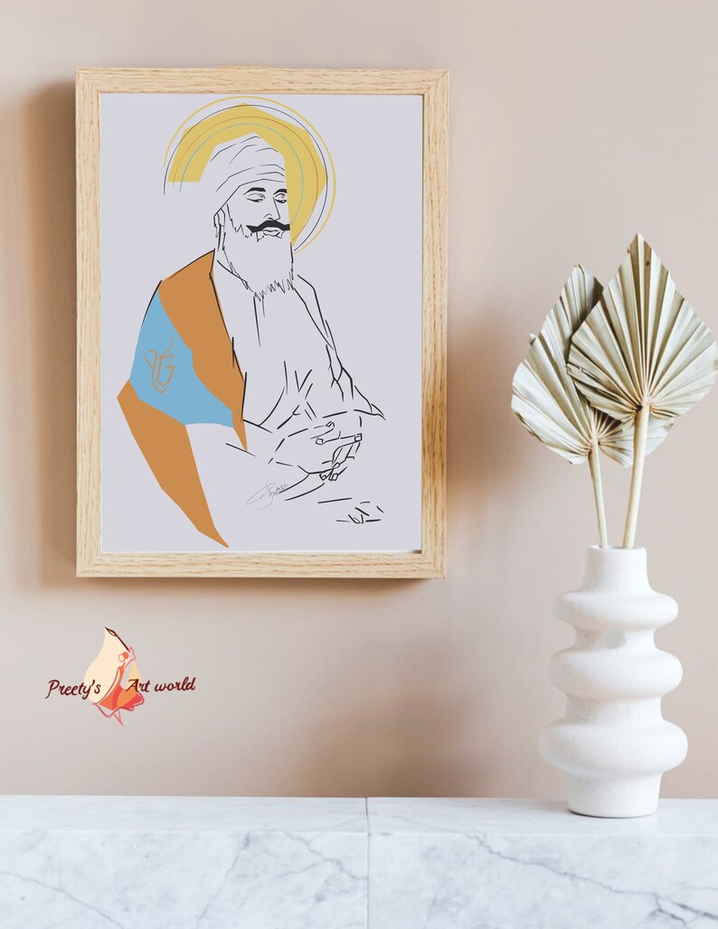 Minimalist Style Guru Teg Bahadur Singh Ji Sikh Line Art Illustration ...