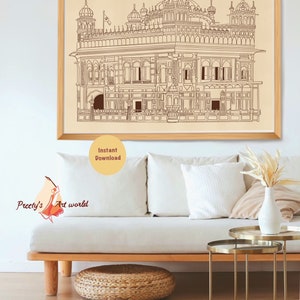 Boho Neutral Simple Goldentemple Line Art I Harmandir Sahib Gurudwara I ...
