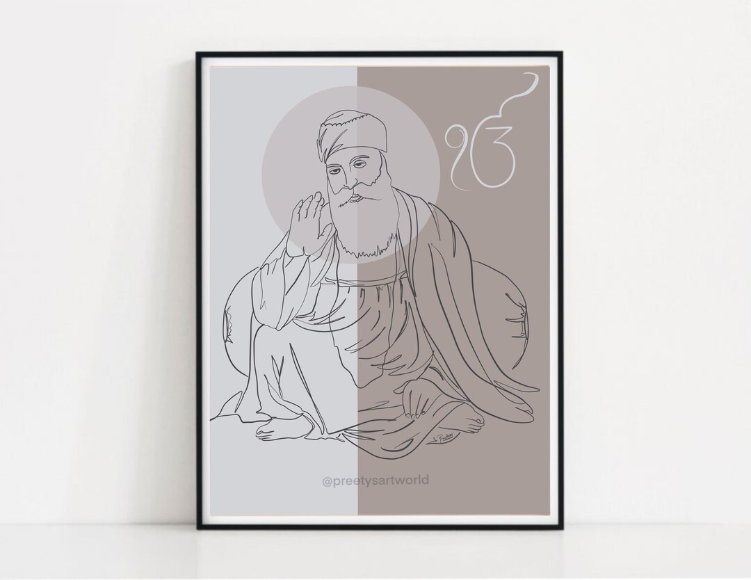 Handdrawn Guru Nanak Ji One Line Minimalist Art Poster Print I Sikh God ...
