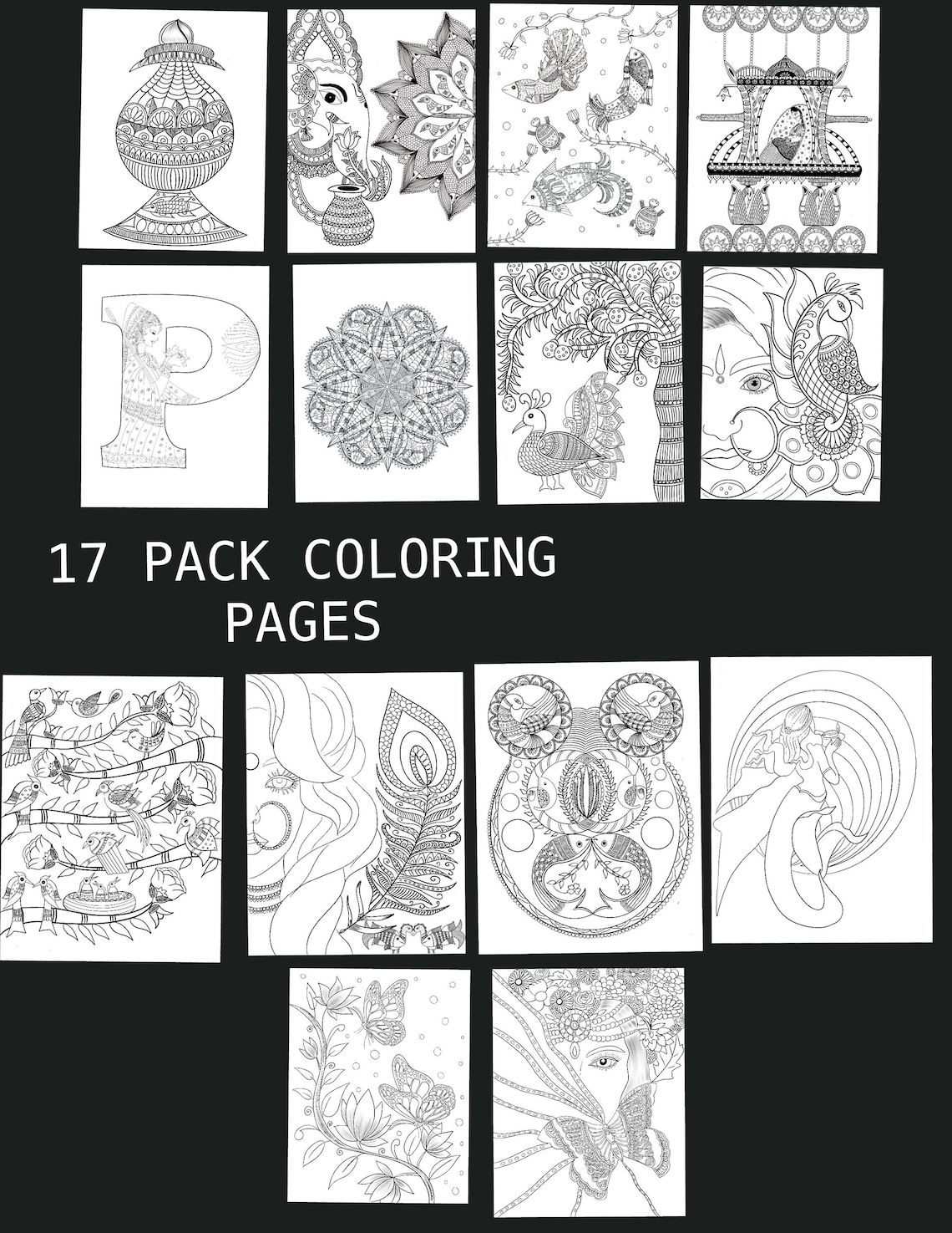 17 Pack of Indian Traditional Art Inspired Coloring Pages | Etsy