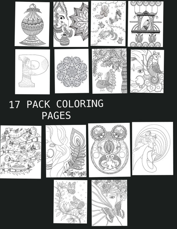 17 Pack of Indian Traditional Art Inspired Coloring Pages | Etsy
