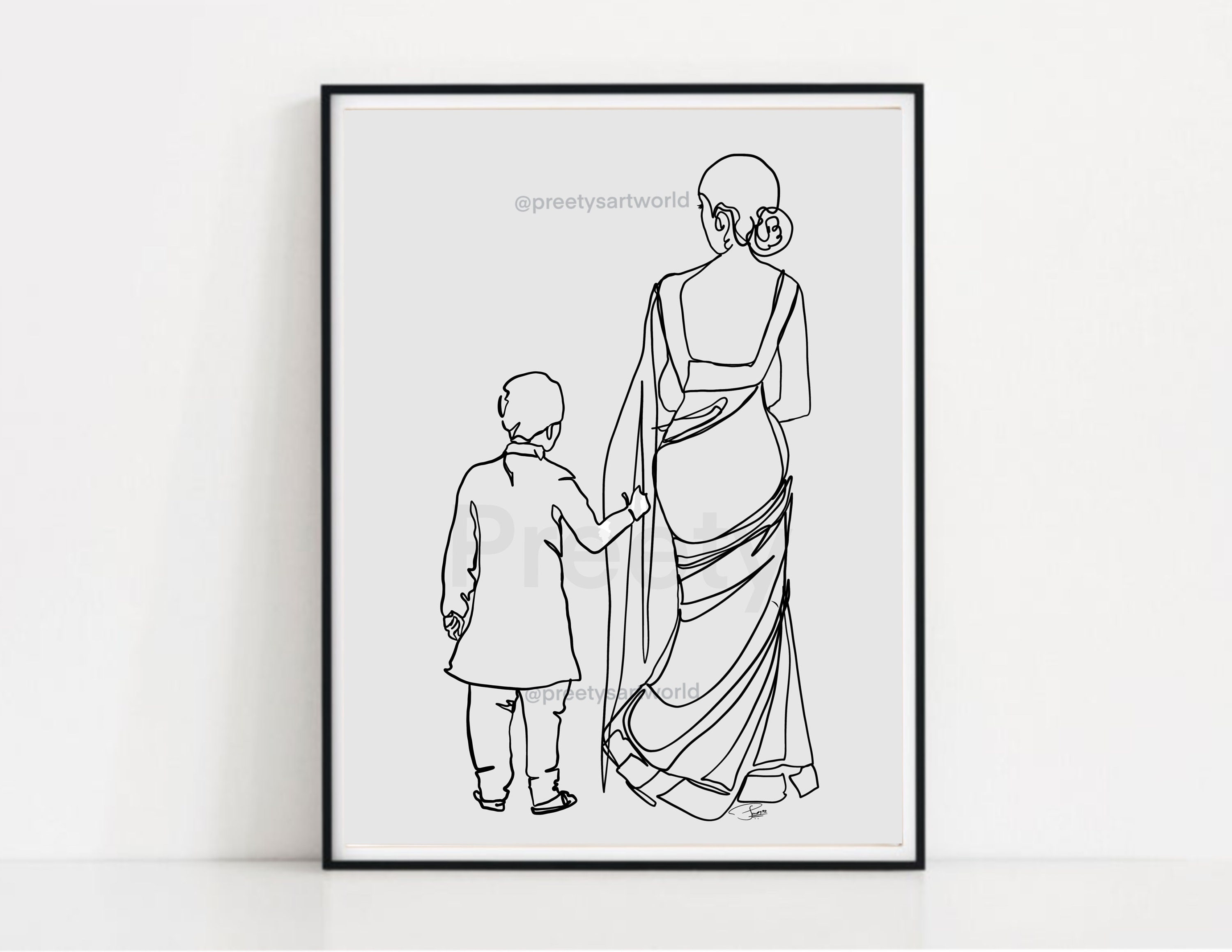 Indian Mother And Child Sketch
