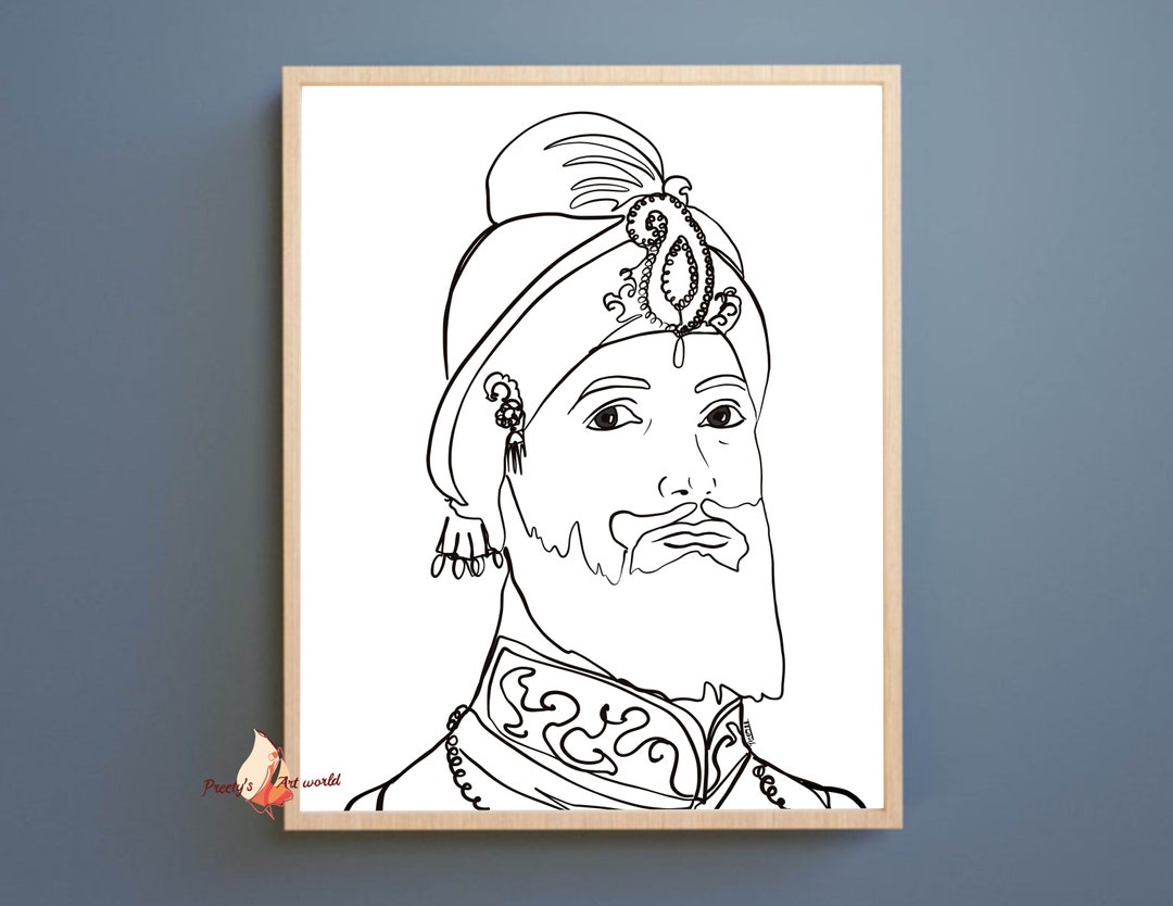 Guru Gobind Singh Ji One Line Art Poster Print I Sikh God Wall Arti ...