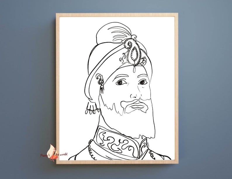 Guru Gobind Singh Ji One Line Art Poster Print I Sikh God Wall Arti ...