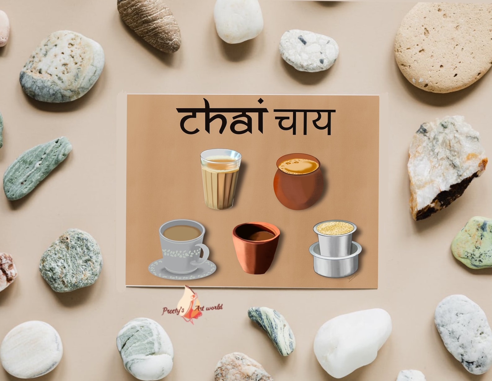 Indian Chai Tea Cups Art Illustration I Glass Kulhar Cup Kappi | Etsy