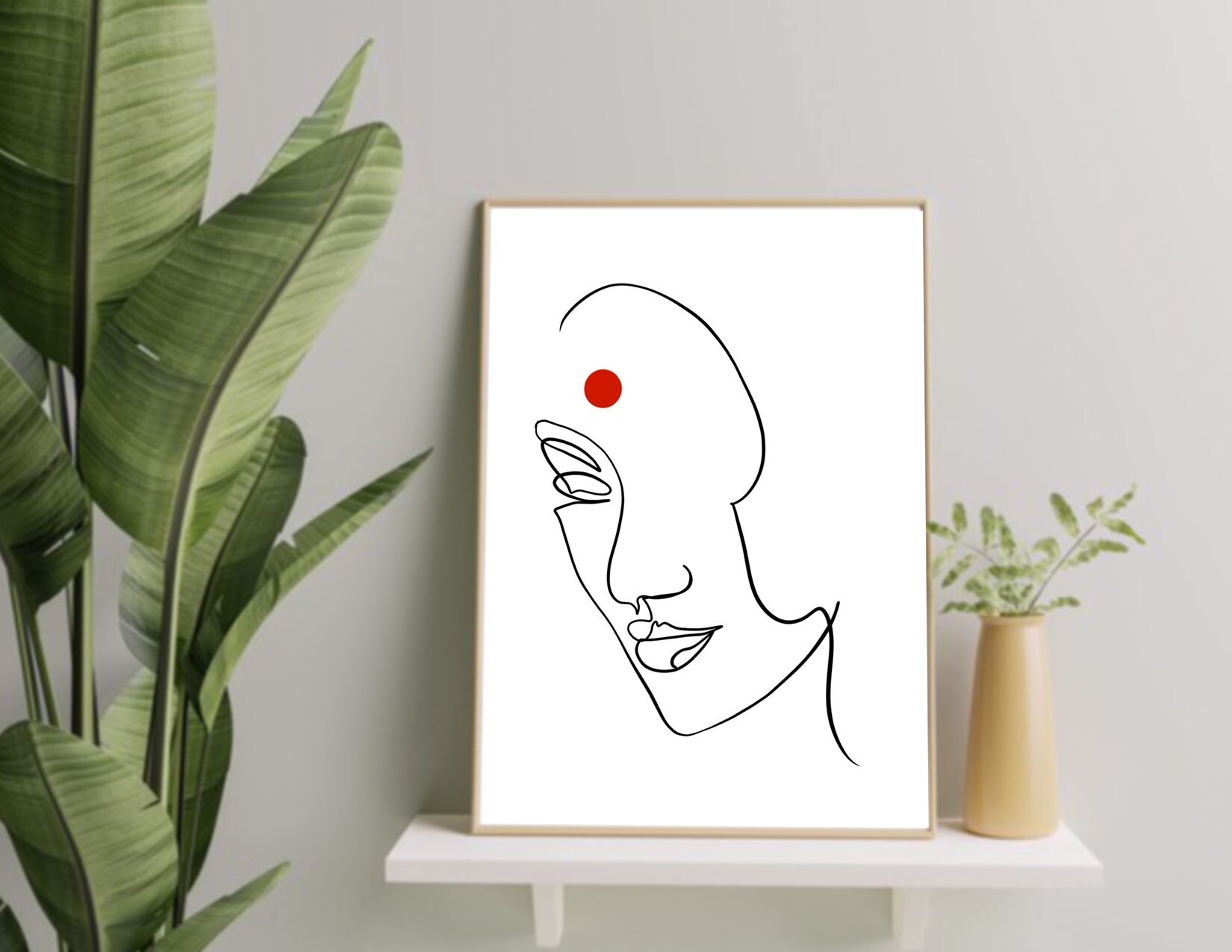 Continuous Line Indian Women Face With Red Bindi Abstract | Etsy