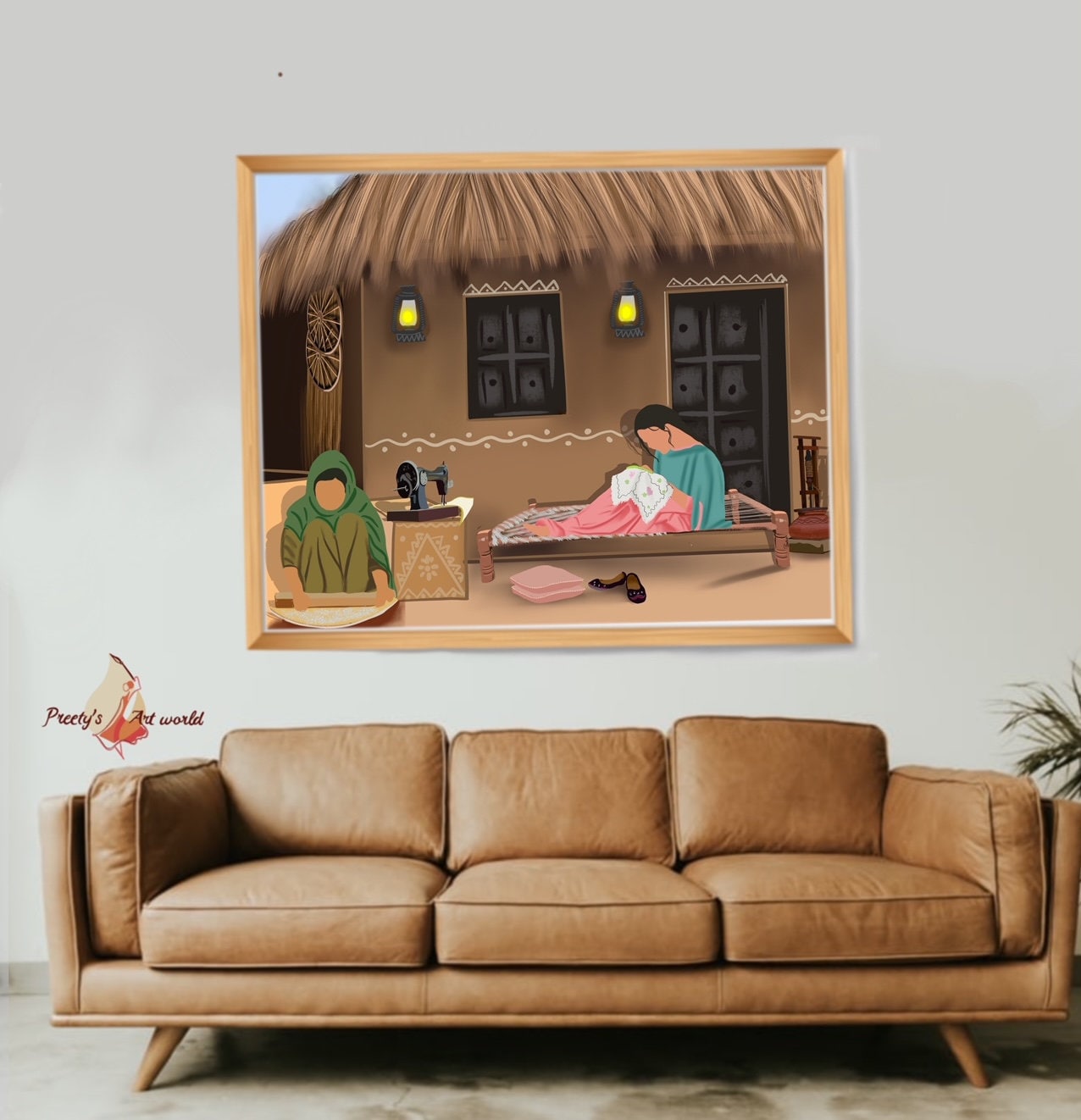 Punjabi Girl Sewing Clothes Art Print I Indian Ethnic Home Décor I ...