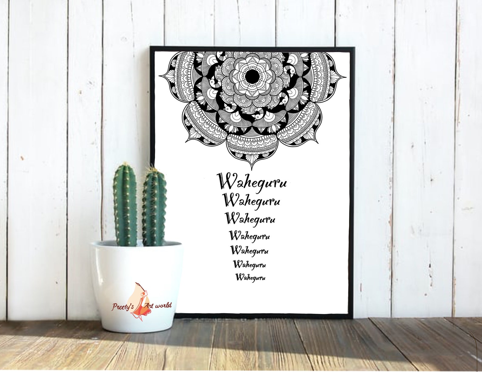 Waheguru Mandala Black & White Sikh Wall Art Printable Poster | Etsy
