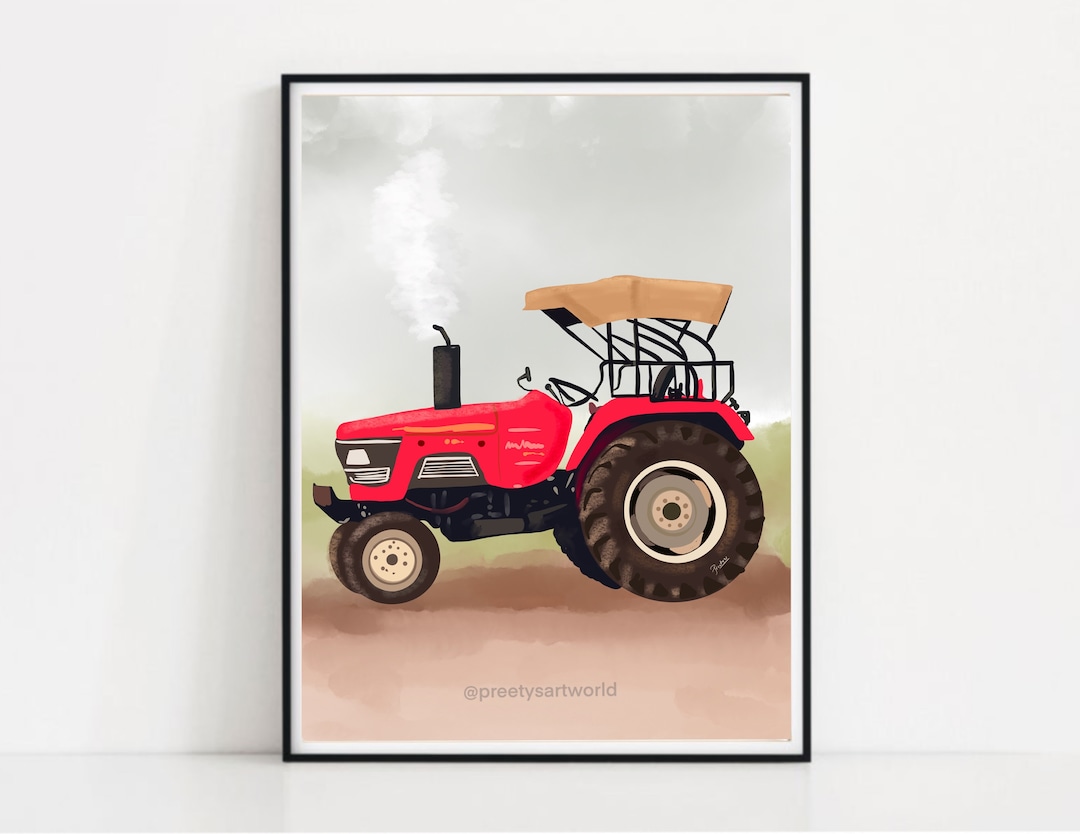 Indian Red Tractor Poster Art Wall Decor I Indian Painting I Quirky ...