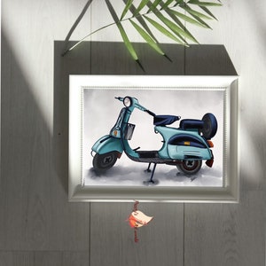 Vintage Blue Motor Scooter Poster Wall Art I Handdrawn Digital ...