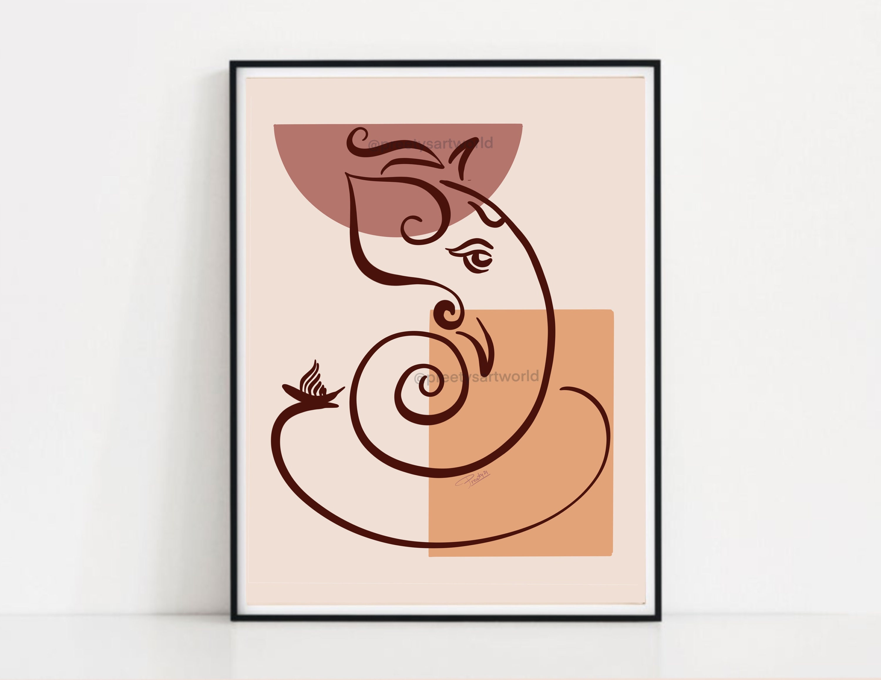 Abstract Modern Ganesha Minimalist Line Drawing Indian Hindu God Home ...