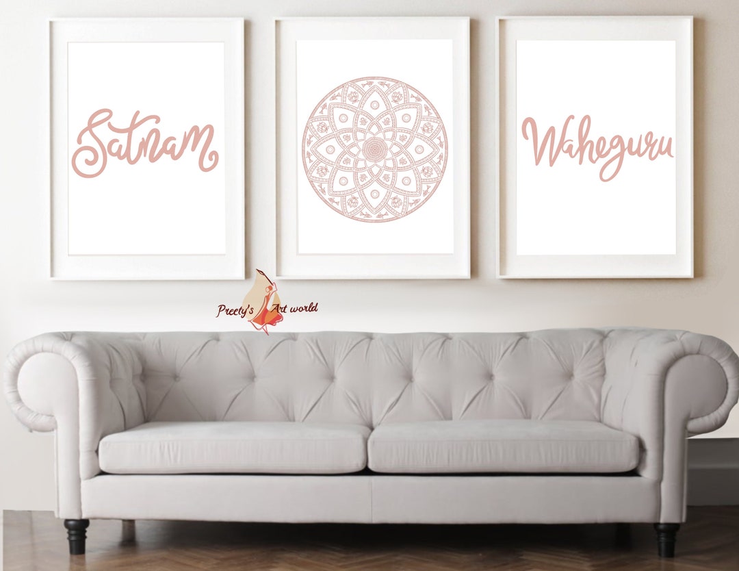 Set of 3 Satnaam Waheguru Mandala I Boho Sikhism Poster I Sikh Frame ...