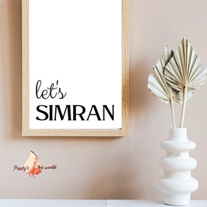 Let's Simran , Religious Wall Art, Monochrome Simran Corner Print ...