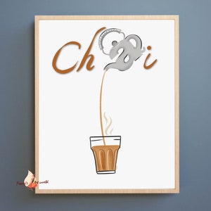 Chai Tea Sign Indian Kitchen Art Illustration Kitchen Home Décor I Desi ...