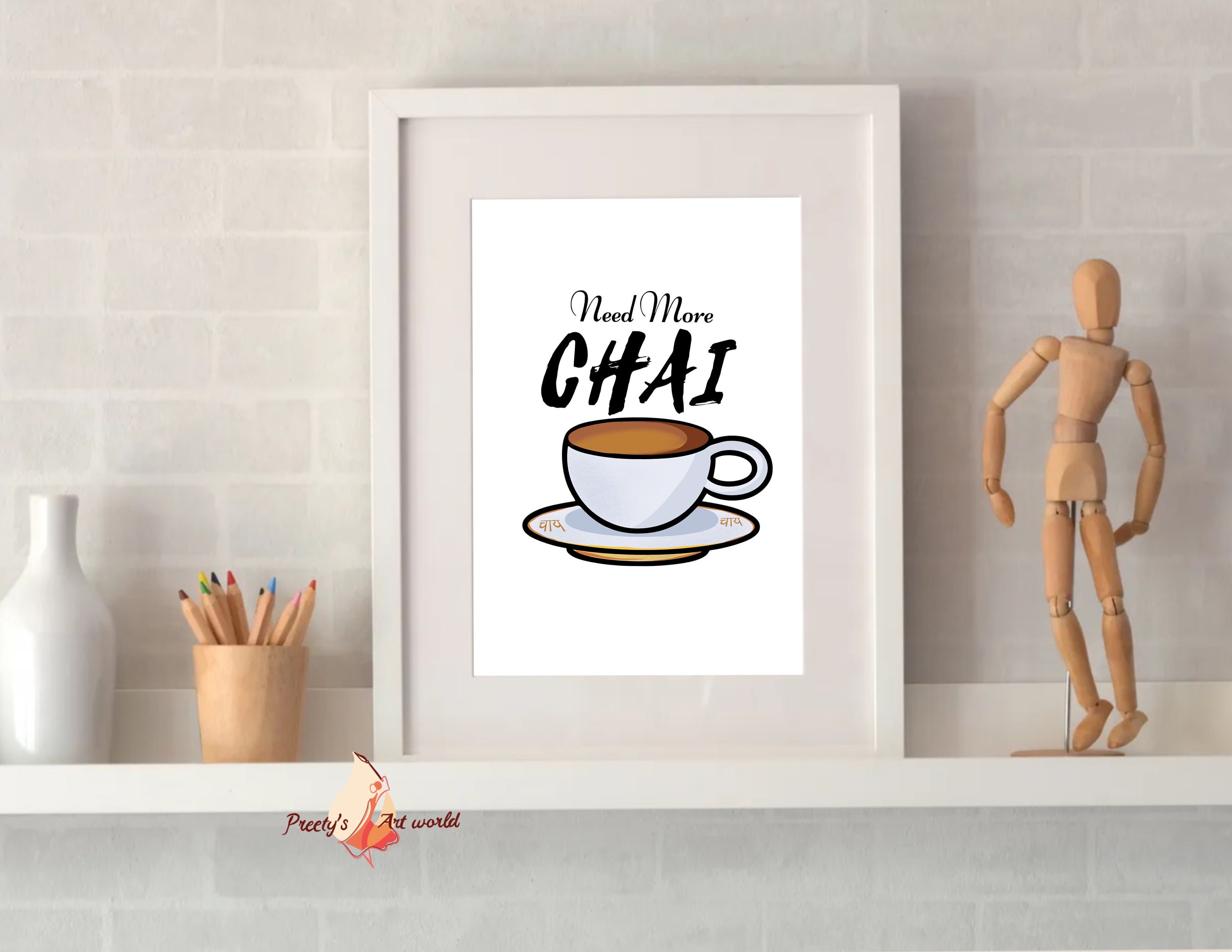 Need More Chai Indian Simple Modern Minimalist Art Illustration I ...