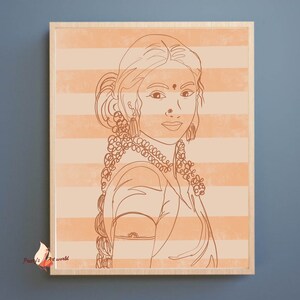 South Asian Indian Women Boho Desi Art Poster Print I One Line Art ...