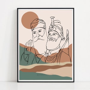 Guru Nanak Ji & Guru Gobind Singh Ji Line Art Minimalistic Sikh Home ...