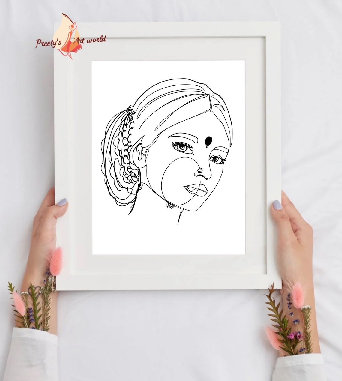 Indian Woman One Line Drawing I Female Face Print I Minimalist | Etsy