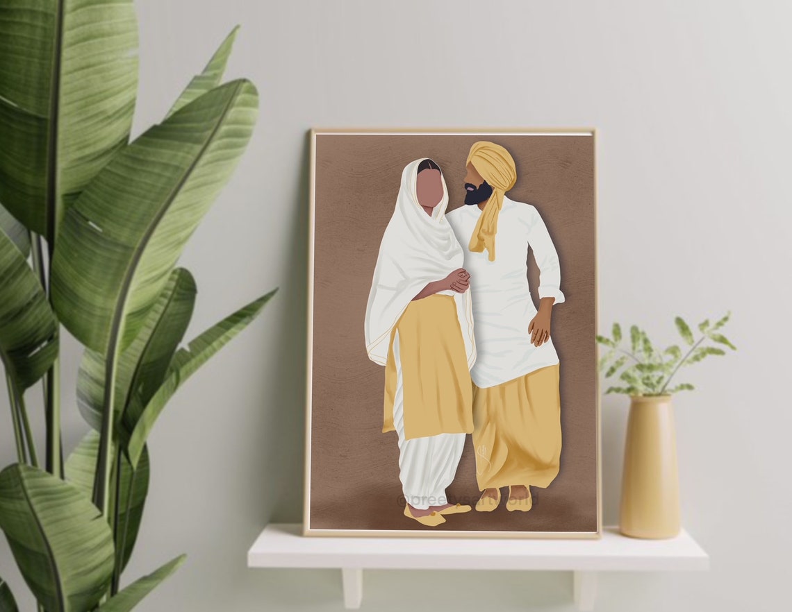 Punjabi Sikh Couple in Traditional Attire Art Poster Print I | Etsy