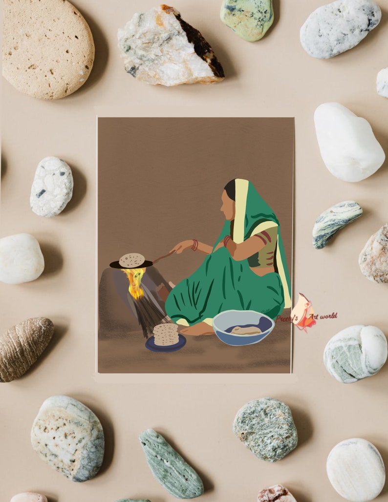 Indian Mom in Saree Cooking Roti I Grandma Mom Poster Print Gifts I ...