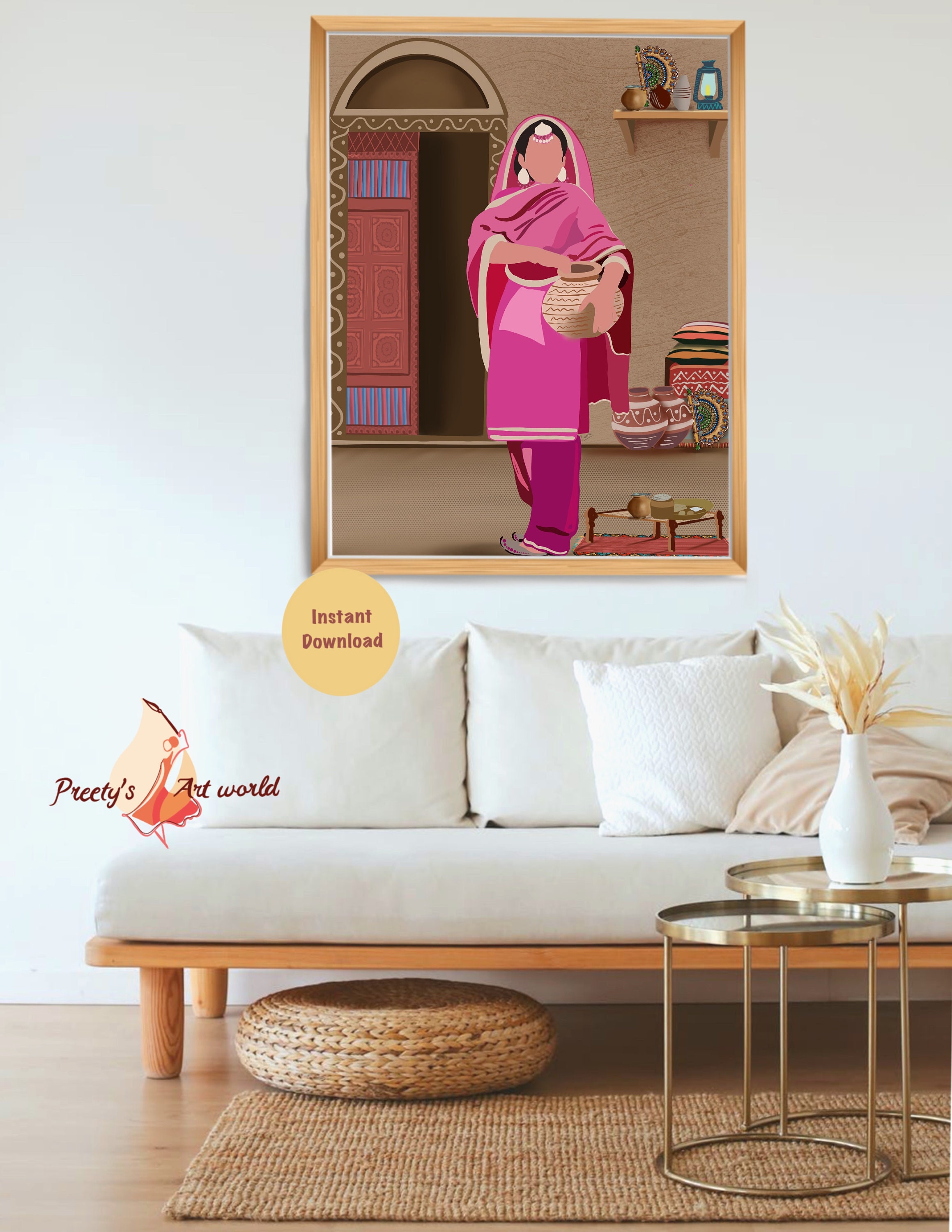 Punjabi Sikh Women Carrying Matka Art Print I Indian Ethnic Home Décor ...