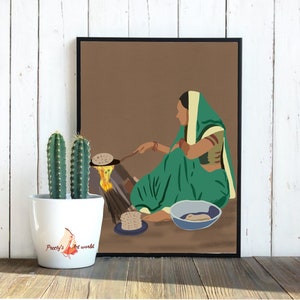 Indian Mom in Saree Cooking Roti I Grandma Mom Poster Print Gifts I ...