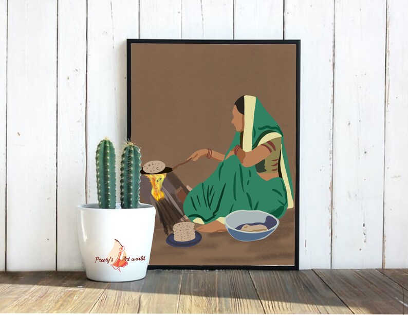 Indian Mom in Saree Cooking Roti I Grandma Mom Poster Print Gifts I ...