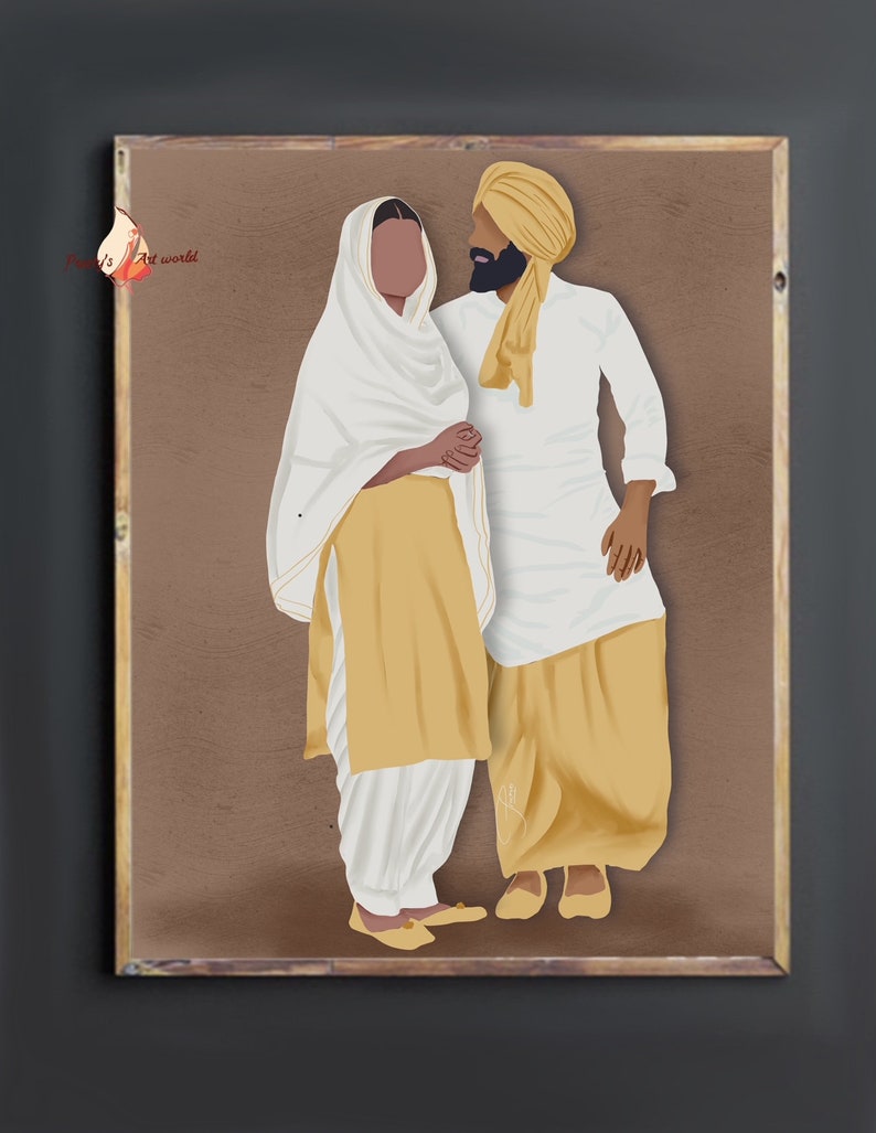 Punjabi Sikh Couple in Traditional Attire Art Poster Print I Suit Kurta ...