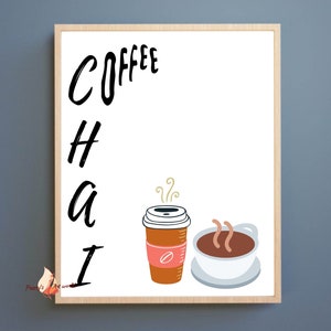 Chai Coffee Monochrome Quote Typography Calligraphy Wall Art Print ...