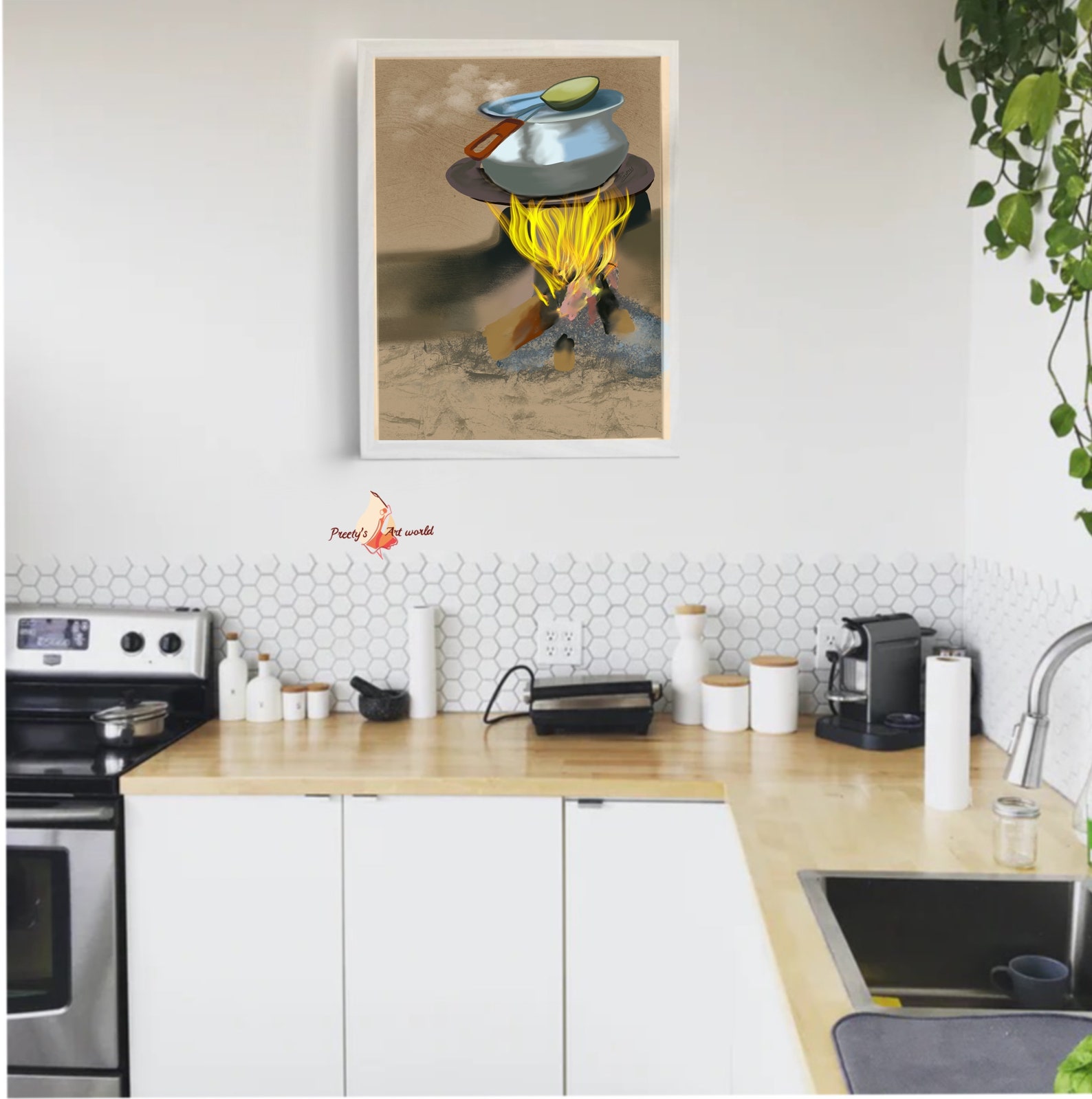 Indian Village Cooking Art Illustration I Kitchen Wall Art I - Etsy