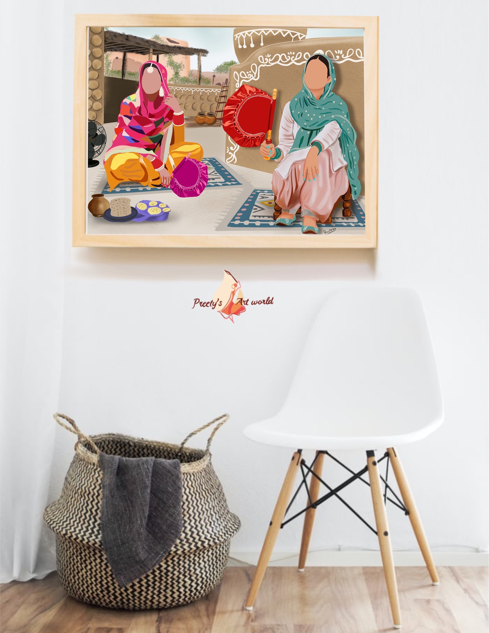 Sikh Women With Punjabi Pakhi Hand Fan Art Poster Print I Indian Home ...