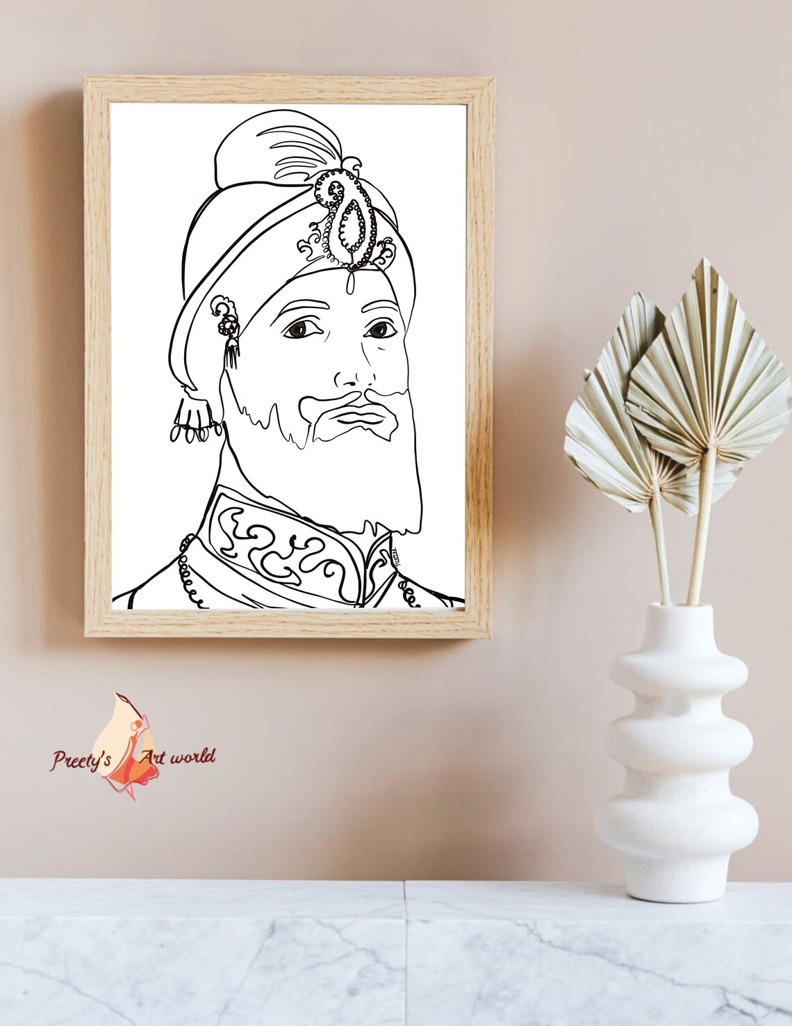 Guru Gobind Singh Ji One Line Art Poster Print I Sikh God Wall Arti ...