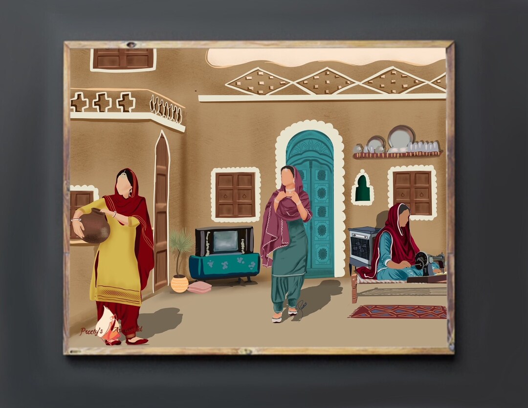 Punjabi Village Art I Village Life I Indian Ethnic Home Decor I Sikh ...