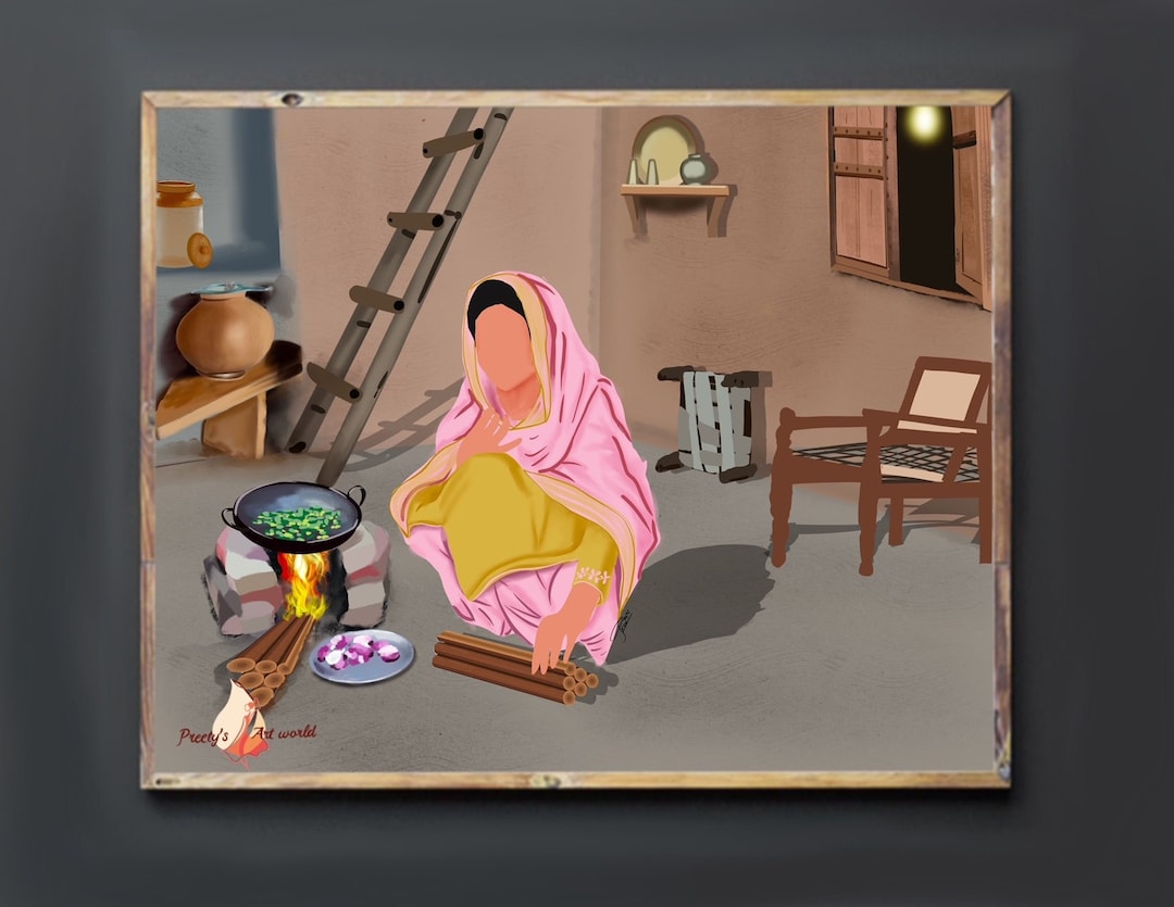 Punjabi Women Cooking Food on Chulha I Indian Ethnic Home Décor I ...