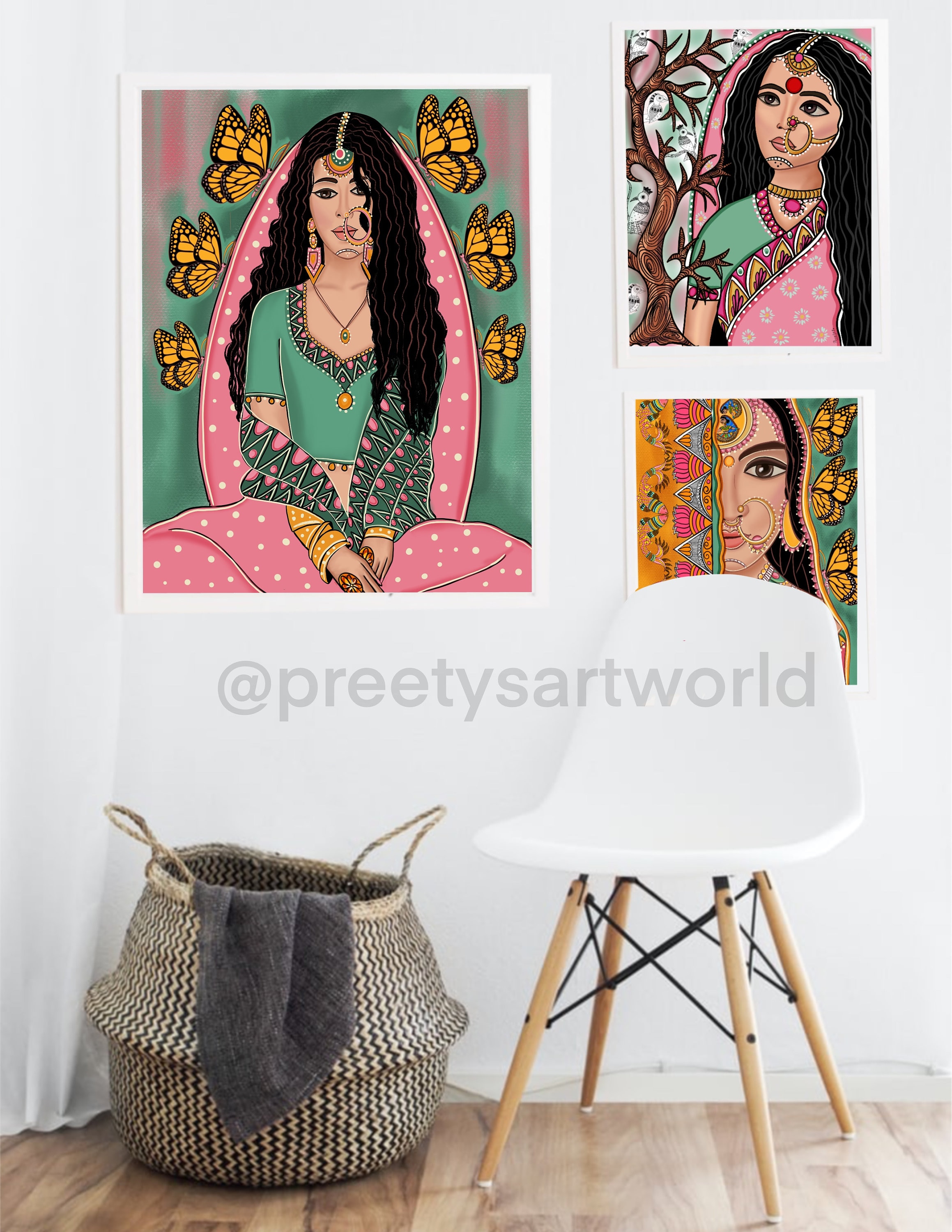 Indian Women in Pink Lehenga Art I Painting I Printable Wall | Etsy
