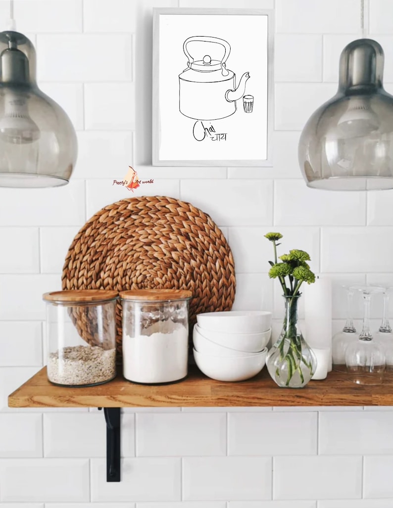 Chai Indian Tea Kitchen Line Art Illustration I Kitchen Home - Etsy