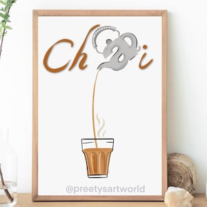 Chai Tea Sign Indian Kitchen Art Illustration Kitchen Home Décor I Desi ...