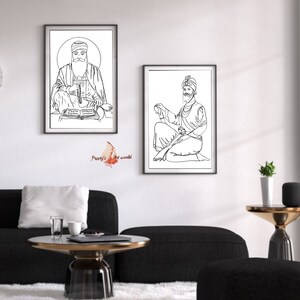 Set of 2 Guru Nanak Ji & Guru Gobind Singh Ji Line Art Minimalistic ...