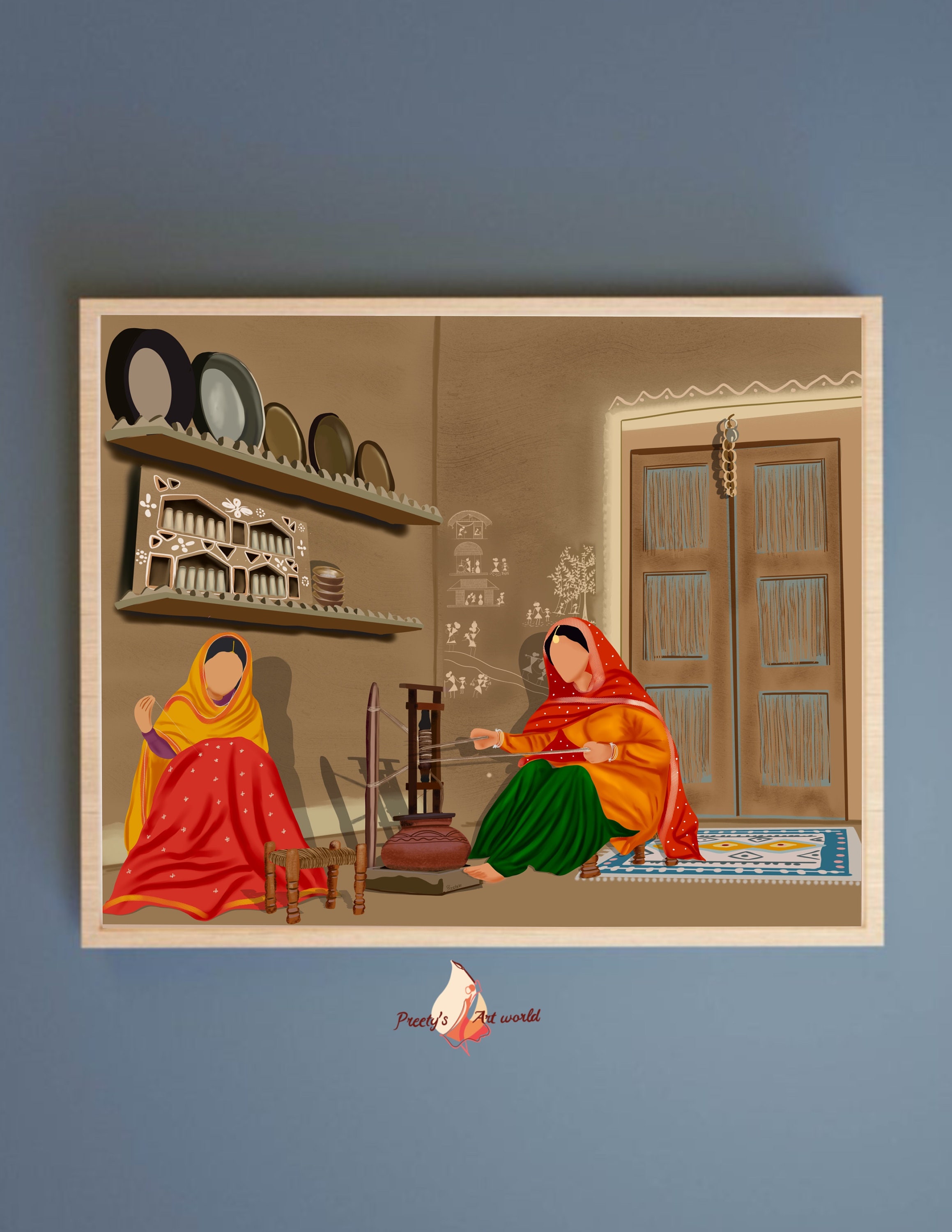 Kaam Kaaj I Punjabi Village Art Village Life I Indian Ethnic - Etsy