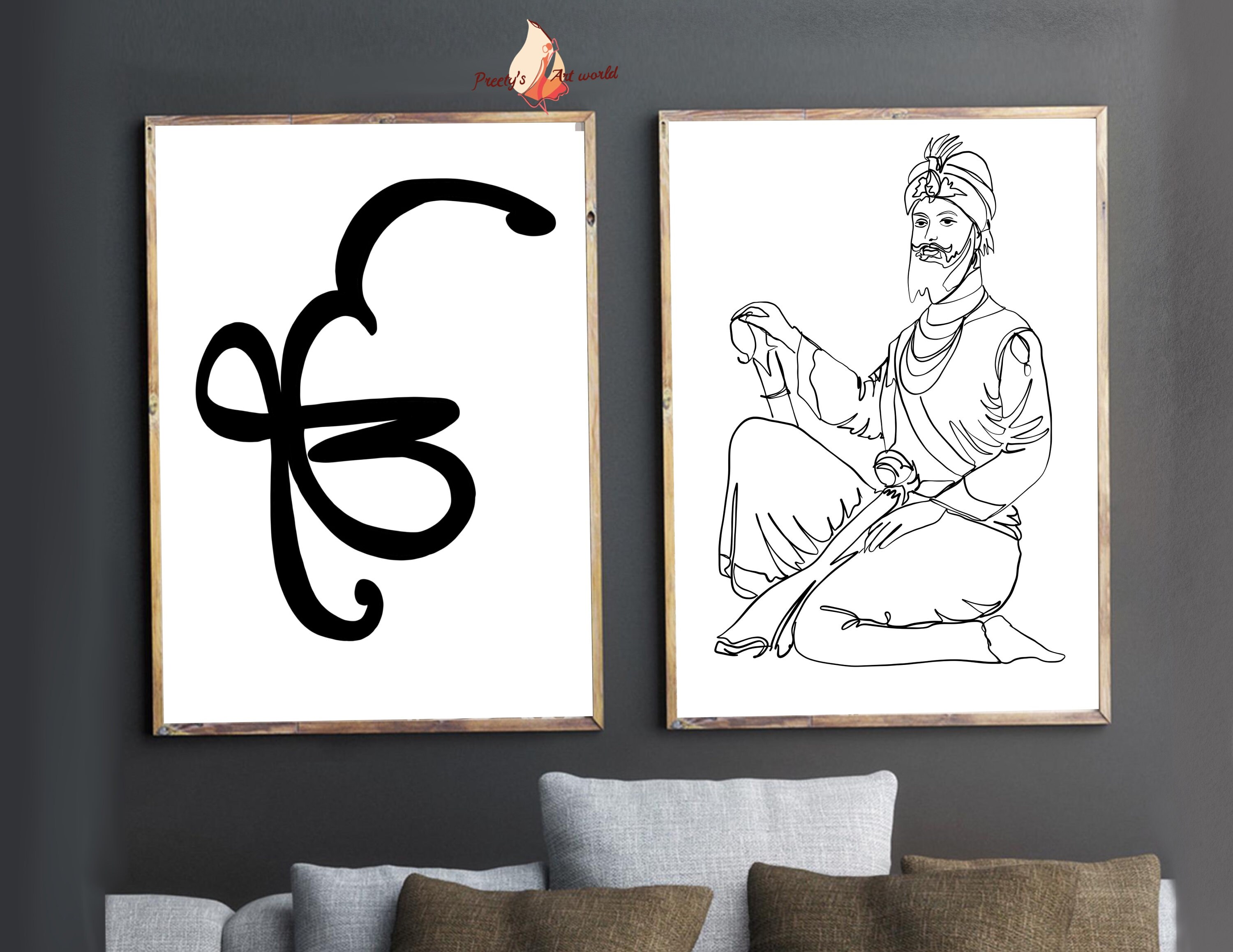 Guru Gobind Singh Ji One Line Art Poster Print I Sikh God Wall Arti ...