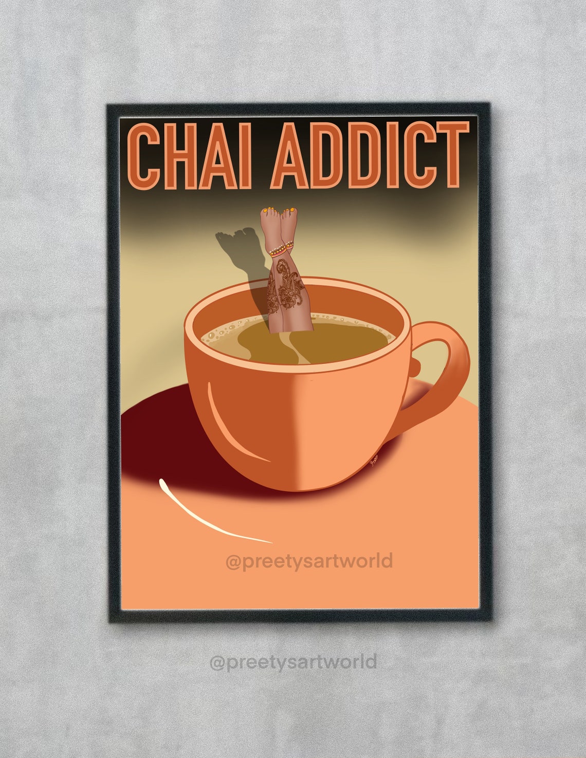 Chai Addict Funny Illustration Wall Art Print I Chai Drinker Gift I ...