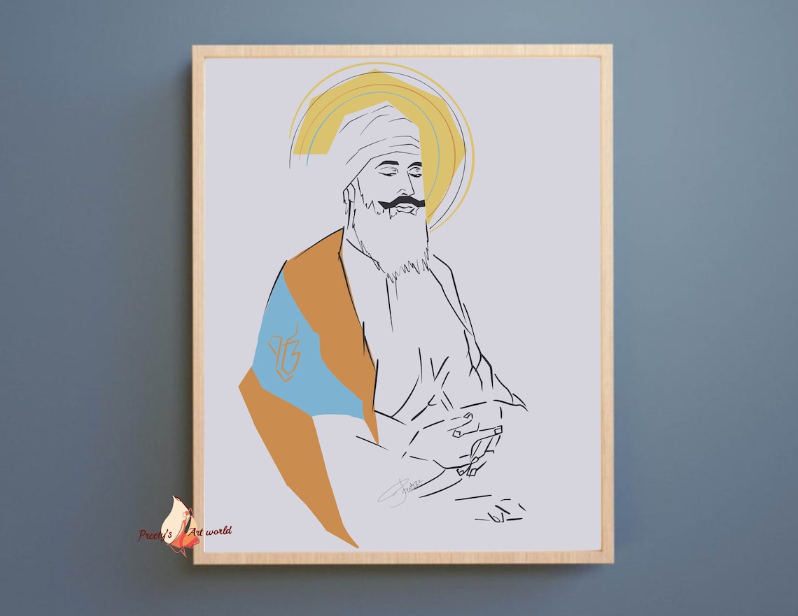 Minimalist Style Guru Teg Bahadur Singh Ji Sikh Line Art Illustration ...
