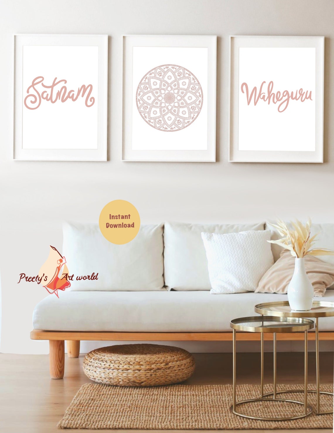 Set of 3 Satnaam Waheguru Mandala I Boho Sikhism Poster I Sikh | Etsy