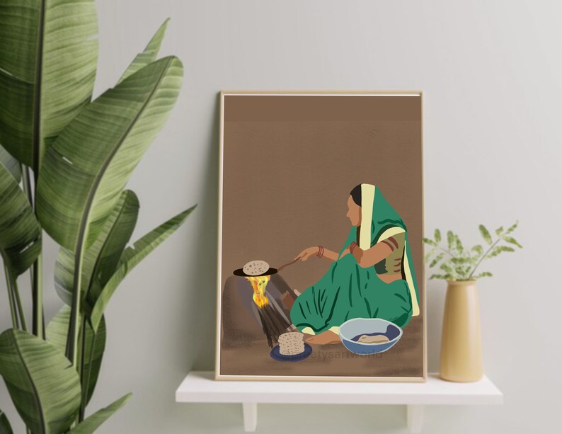 Indian Mom in Saree Cooking Roti I Grandma Mom Poster Print Gifts I ...