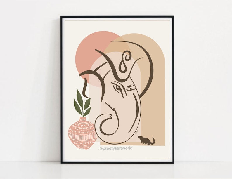 Abstract Modern Ganesha Minimalist Line Drawing Indian Hindu - Etsy
