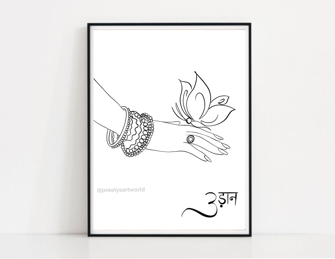 Udaan I Single Line Art Indian Women Hand With Bangles & - Etsy