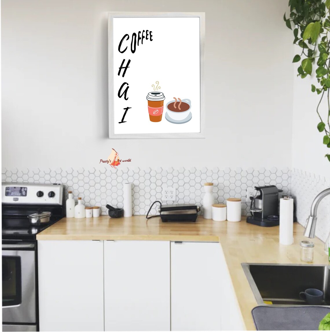 Chai Coffee Monochrome Quote Typography Calligraphy Wall Art Print ...