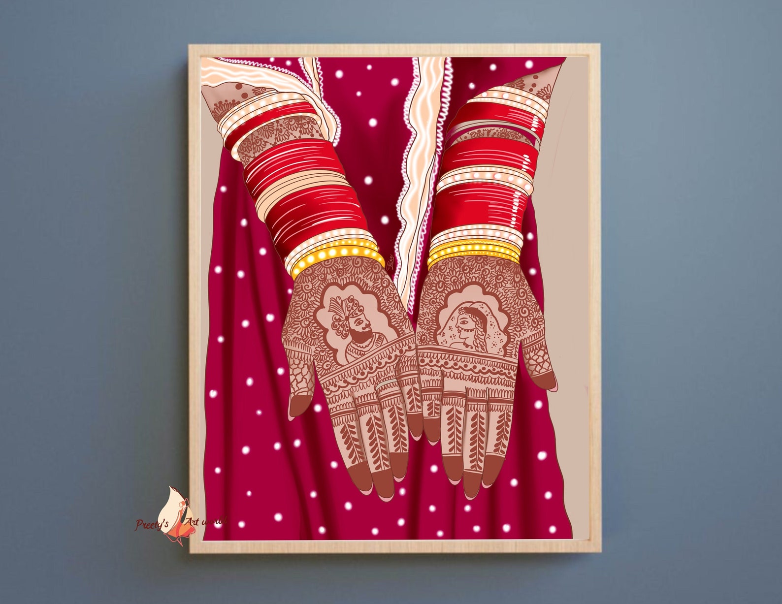 Punjabi Bride With Henna/Mehndi In Hands & Choorah Art Wall | Etsy